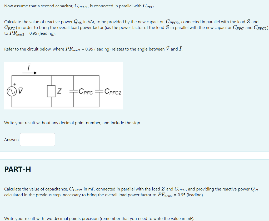 Solved PART-E Calculate the value of reactive power Qc, in | Chegg.com