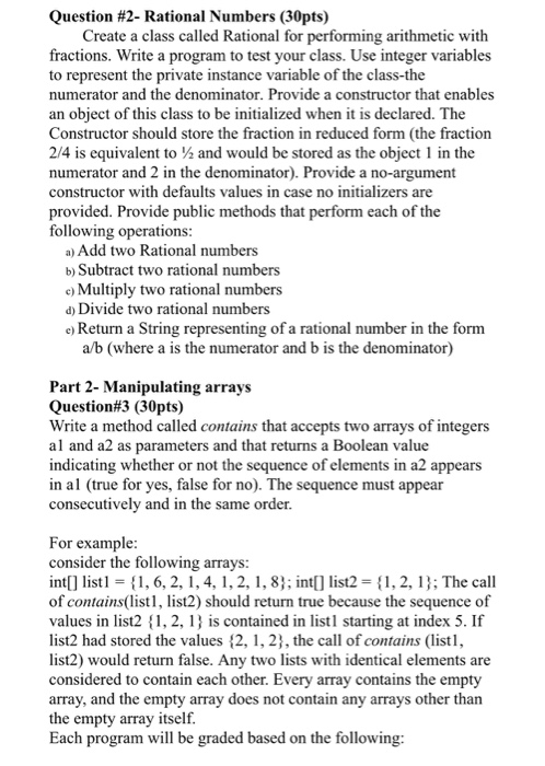 Solved Question #2-Rational Numbers (30pts) Create a class | Chegg.com