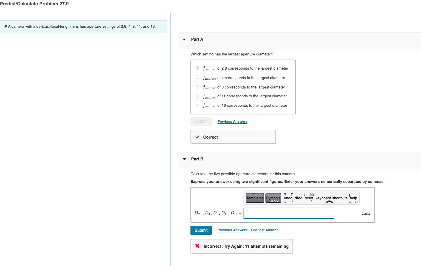 Solved Predict/Calculate Problem 27.9 IP A camera with a | Chegg.com