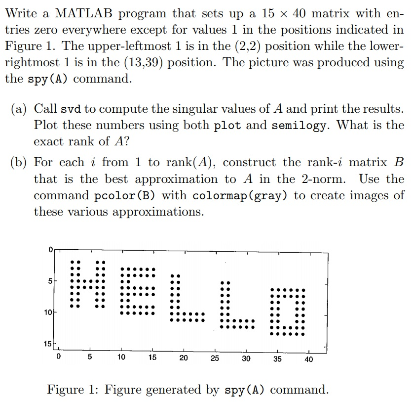 Solved Write a MATLAB program that sets up a 15 × 40 matrix | Chegg.com