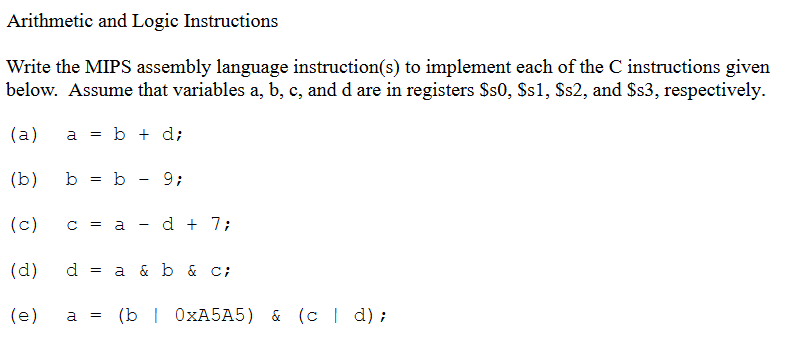 Solved Arithmetic And Logic Instructions Write The Mips 5380