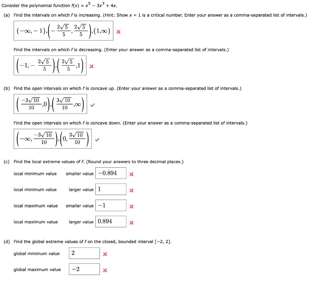 Solved Consider the polynomial function f(x)=x5−3x3+4x (a) | Chegg.com