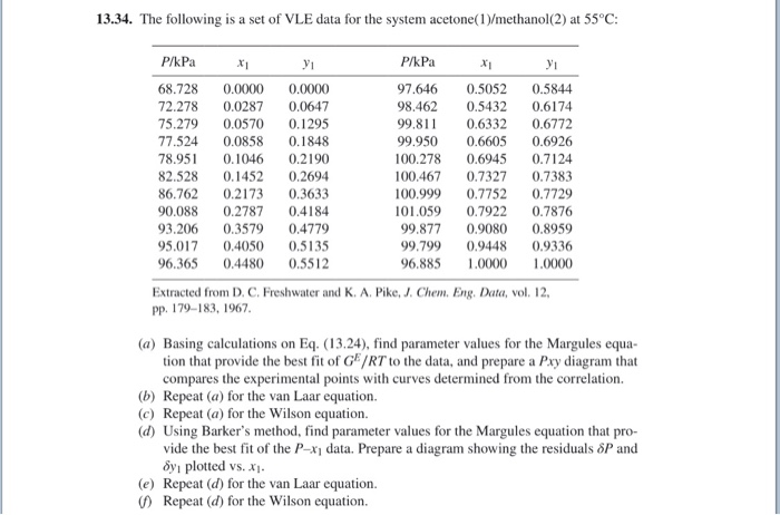 Solved 13.34. The following is a set of VLE data for the | Chegg.com