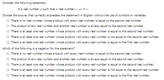 Solved Consider the following statement. s a real number u | Chegg.com