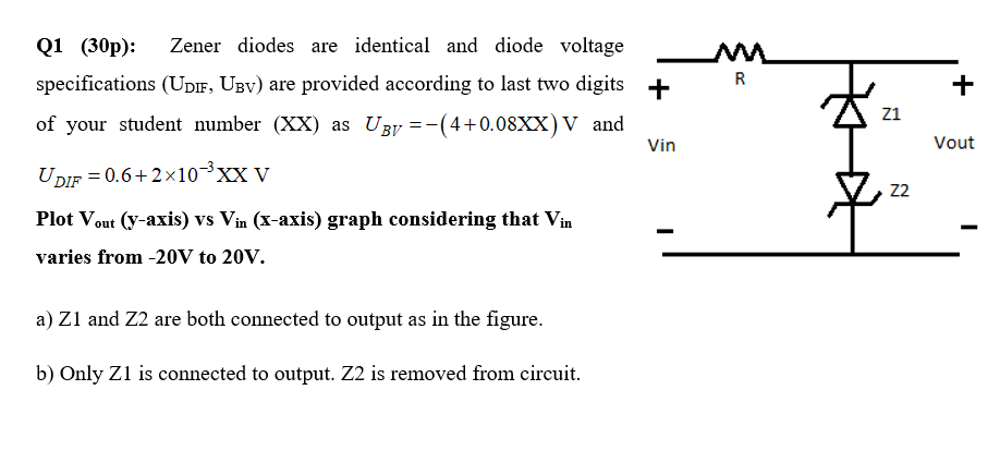 Solved Q1 (30p): Zener diodes are identical and diode | Chegg.com