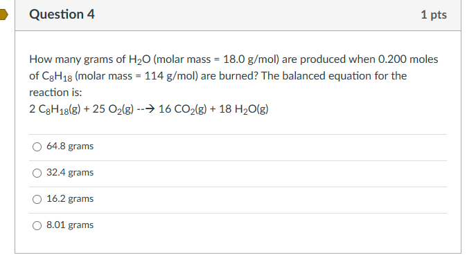 Solved How many grams of H2O (molar mass =18.0 g/mol) are | Chegg.com
