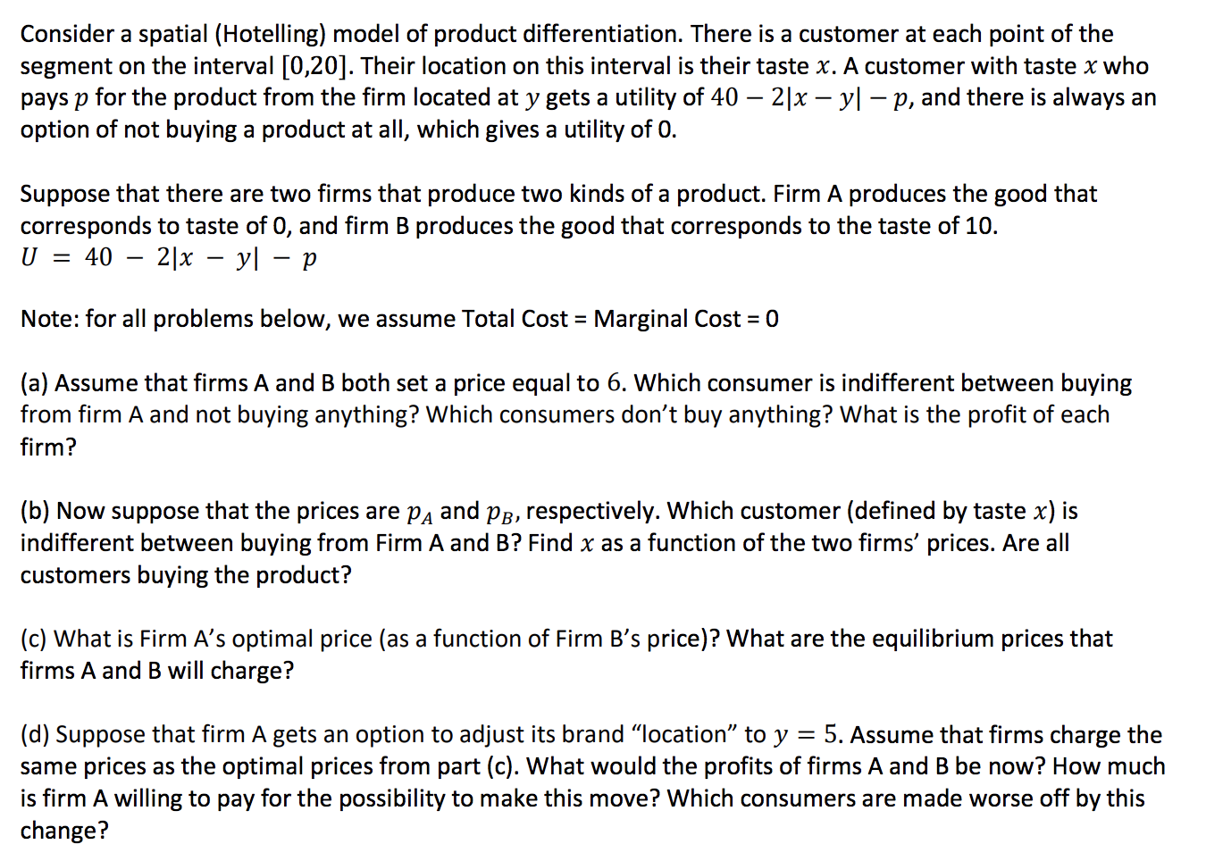 Consider a spatial (Hotelling) model of product | Chegg.com