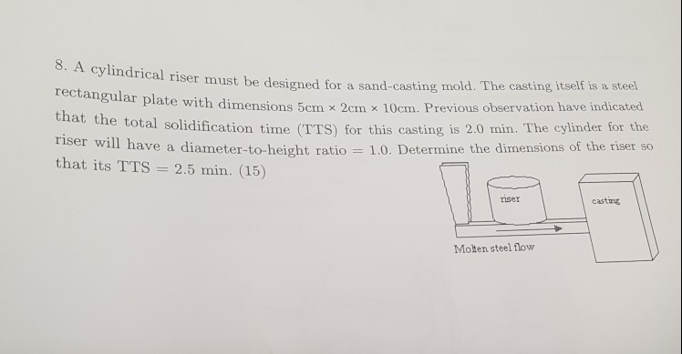 Solved 8. A cylindrical riser must be designed for a | Chegg.com