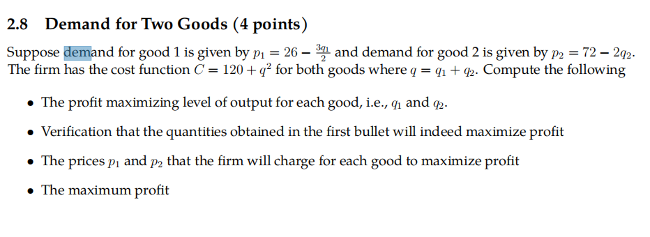 Solved 2.8 Demand for Two Goods (4 points) Suppose demand | Chegg.com