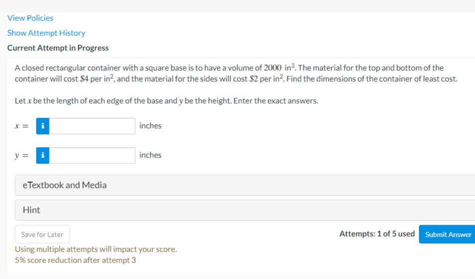 Solved View Policies Show Attempt History Current Attempt in | Chegg.com