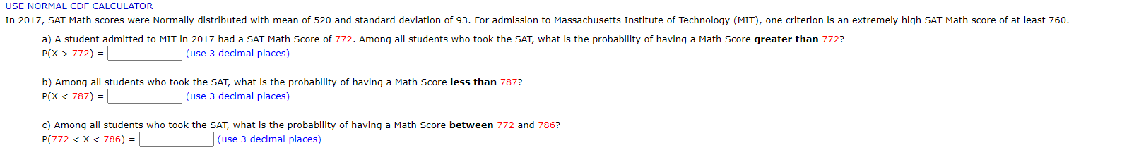 Solved Use Normal Cdf Calculator In 2017 Sat Math Scores 5335