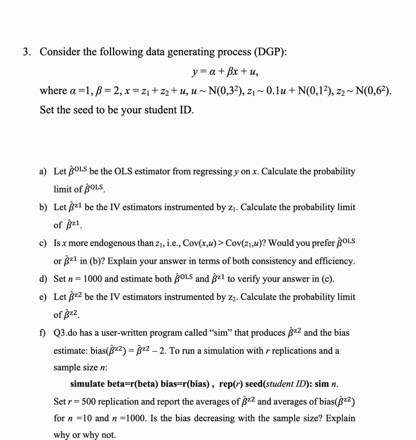 Consider the following data generating process | Chegg.com