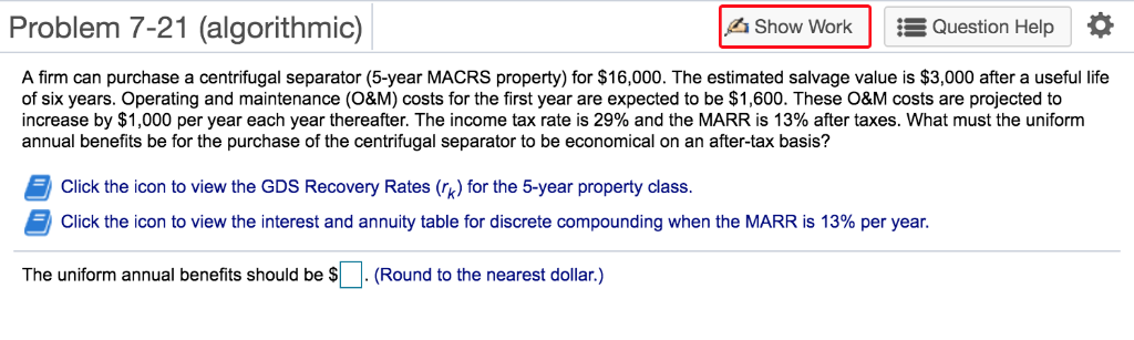 Solved Problem 7-21 (algorithmic) Show WorkQuestion Help A | Chegg.com