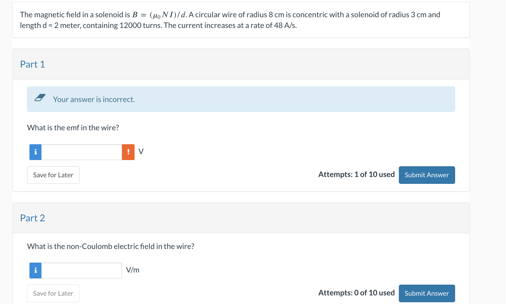 Solved The magnetic field in a solenoid is \( | Chegg.com