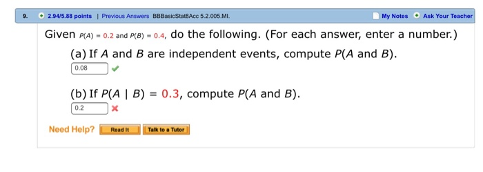 Solved 9. 2.9415.88 points| Previous Answers BBBasicStat8Acc | Chegg.com