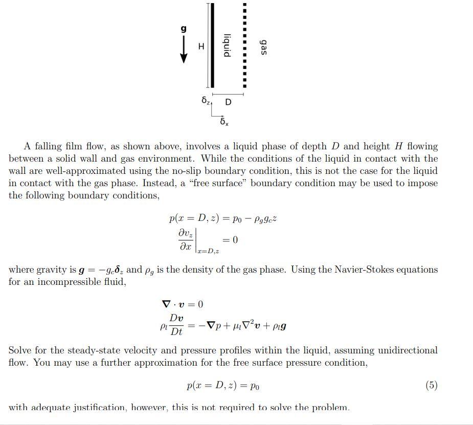 Solved g I liquid gas ба. D 6 A falling film flow, as shown | Chegg.com