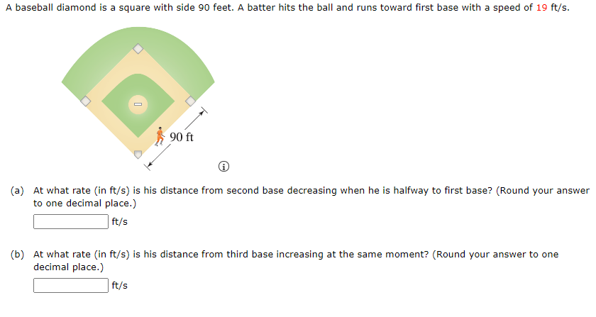 Solved A baseball diamond is a square with side 90 feet. A | Chegg.com