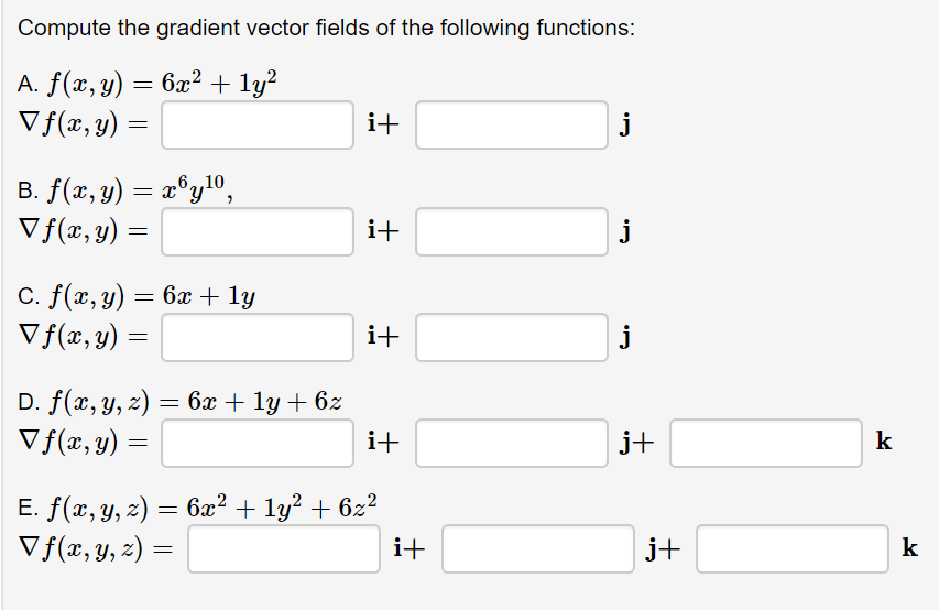 Solved Compute the gradient vector fields of the following | Chegg.com