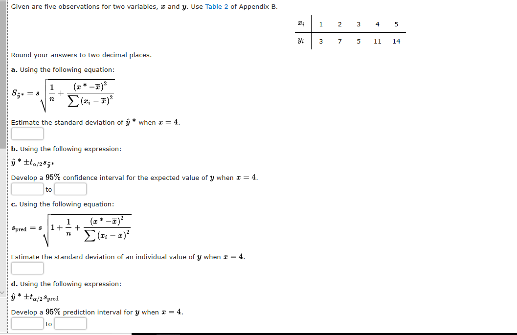 Solved Given are five observations for two variables, x and | Chegg.com