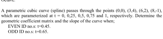 Solved A parametric cubic curve (spline) passes through the | Chegg.com