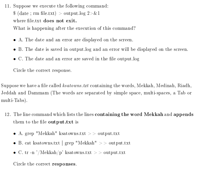 Solved 11. Suppose we execute the following command: $( date | Chegg.com