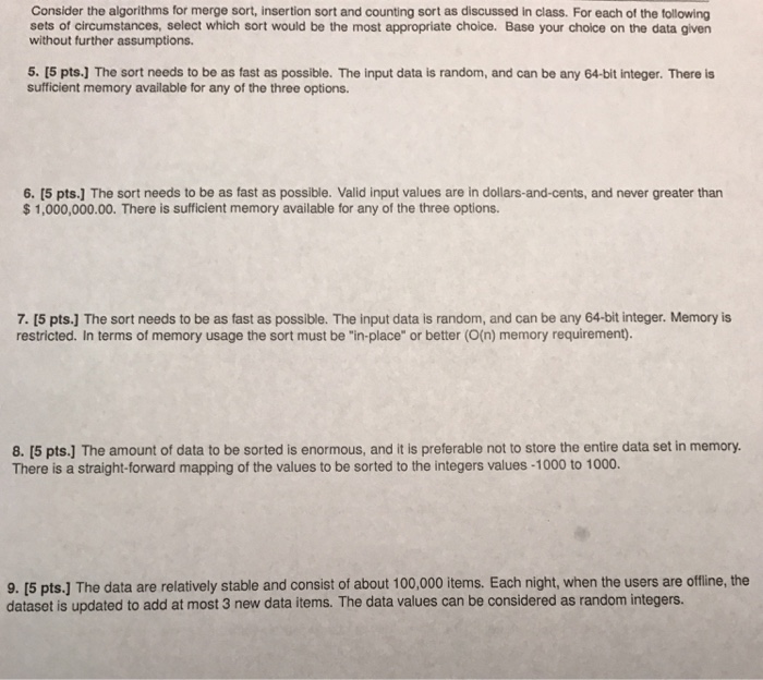 Solved Consider the algorithms for merge sort, insertion | Chegg.com
