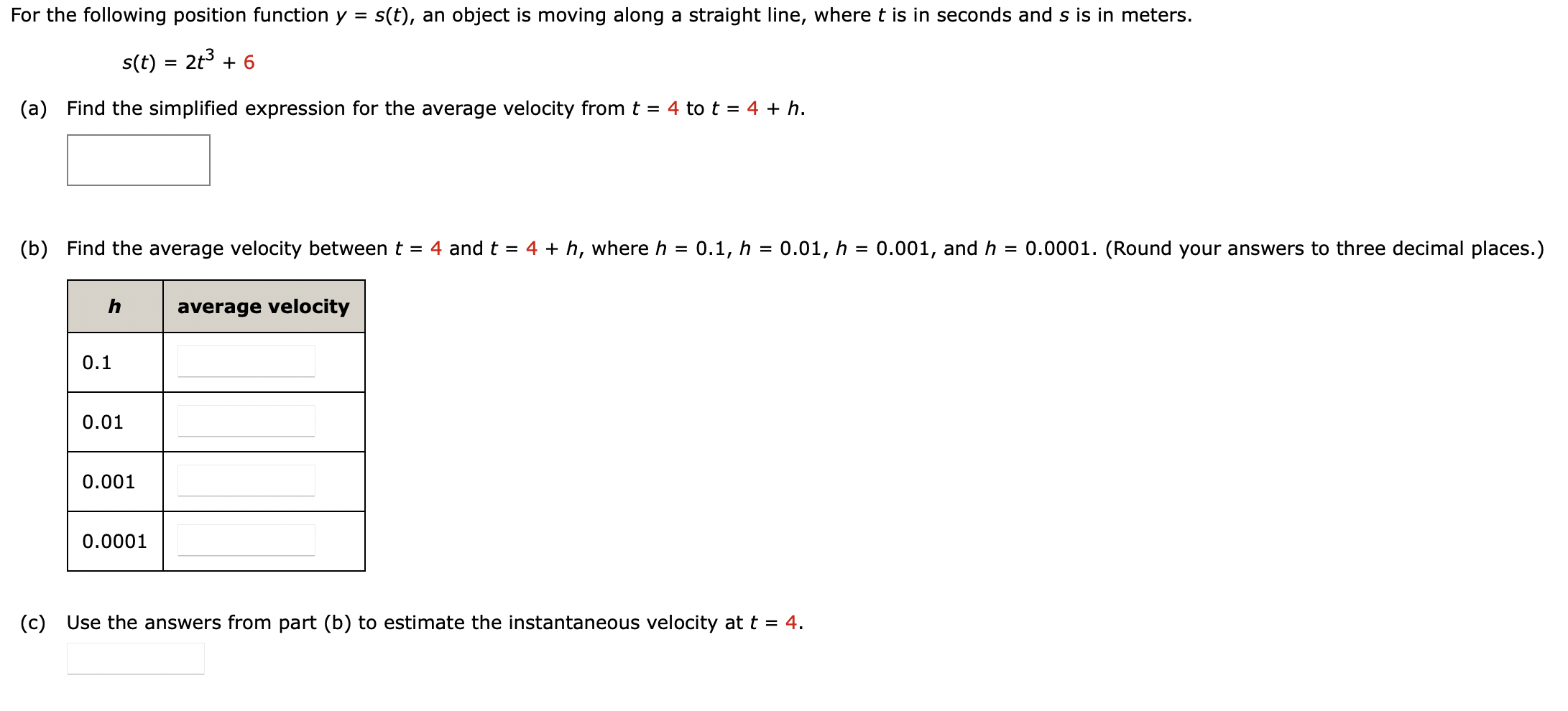 Solved For the following position function y=s(t), an object | Chegg.com