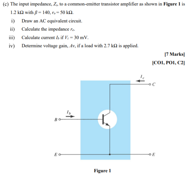 Solved (c) The input impedance, Zi, to a common-emitter | Chegg.com