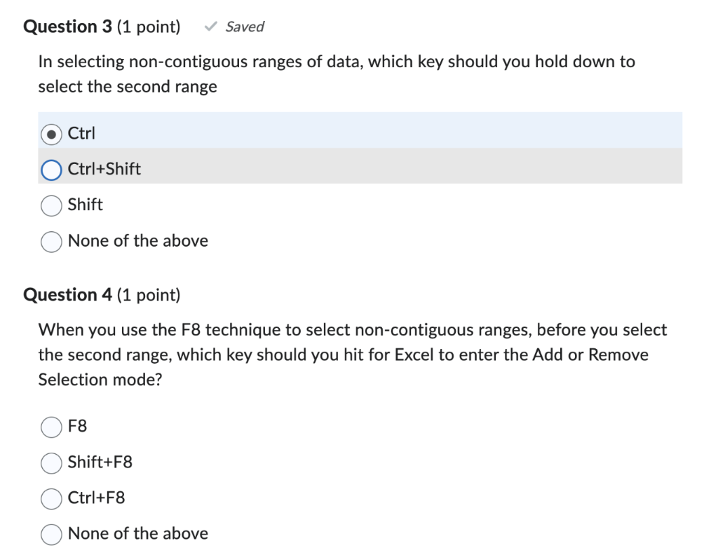Solved In selecting non-contiguous ranges of data, which key | Chegg.com