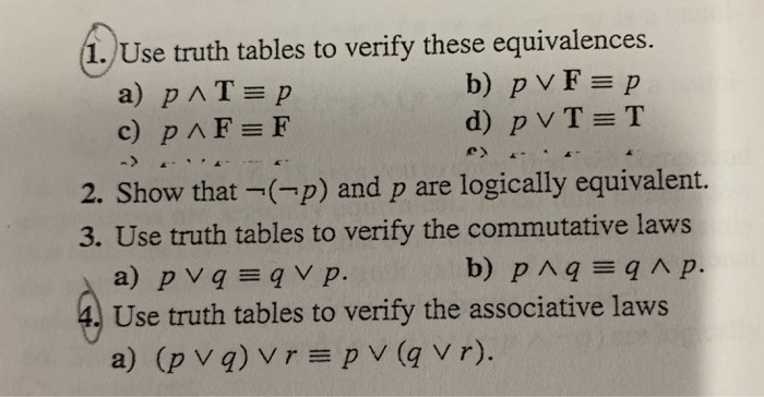 Solved 1./Use truth tables to verify these equivalences. 2. | Chegg.com