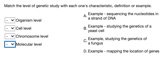 Solved Match the level of genetic study with each one's | Chegg.com