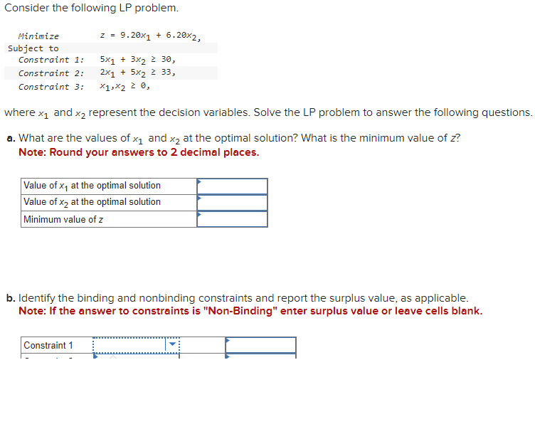 Solved Consider the following LP problem. where x1 and x2 | Chegg.com
