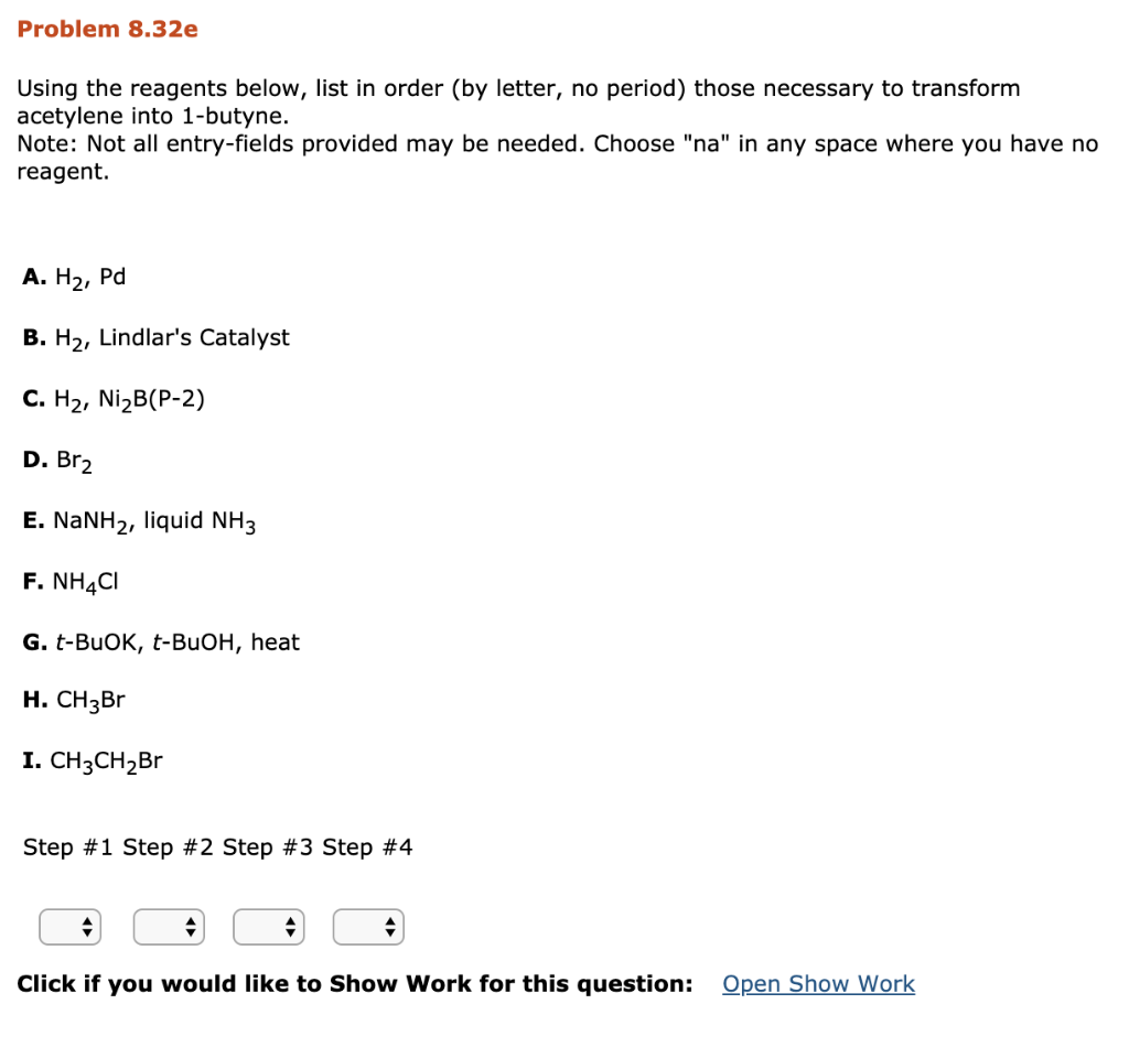 Solved Problem 8.32e Using the reagents below, list in order | Chegg.com