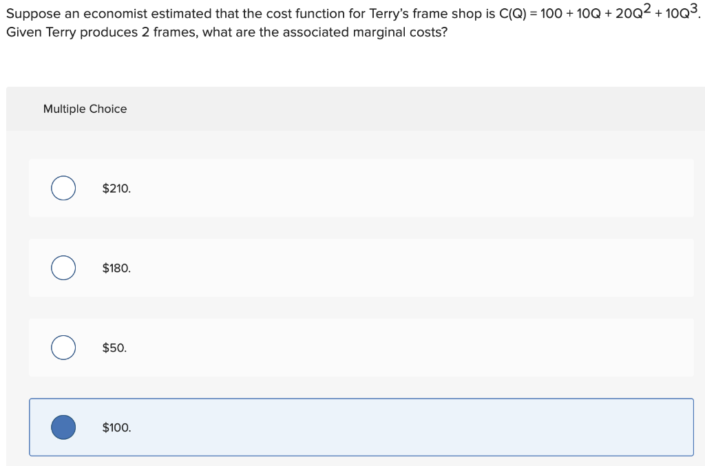Solved + Suppose an economist estimated that the cost | Chegg.com