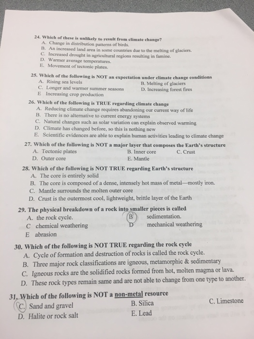Solved 24. Which of these is unlikely to result from climate | Chegg.com
