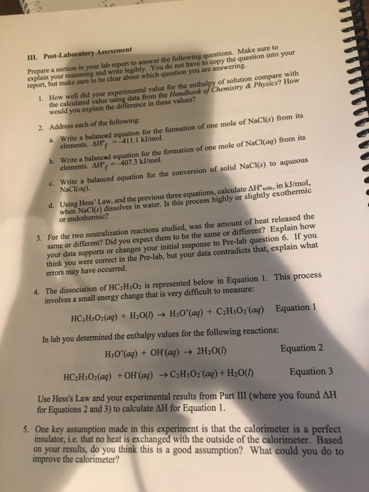 Solved III. Post-Laboratory Assessment Prepare a section in | Chegg.com
