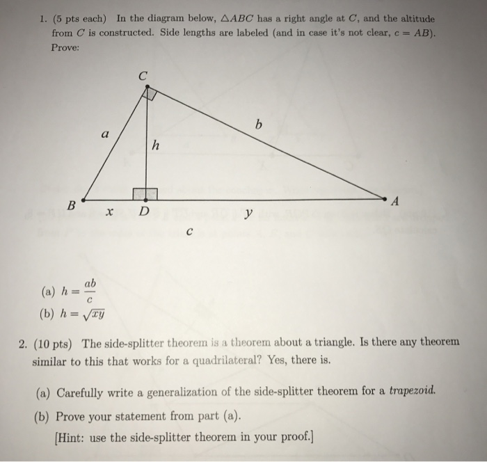 Solved I. (5 pts each) In the diagram below, ABC has a | Chegg.com
