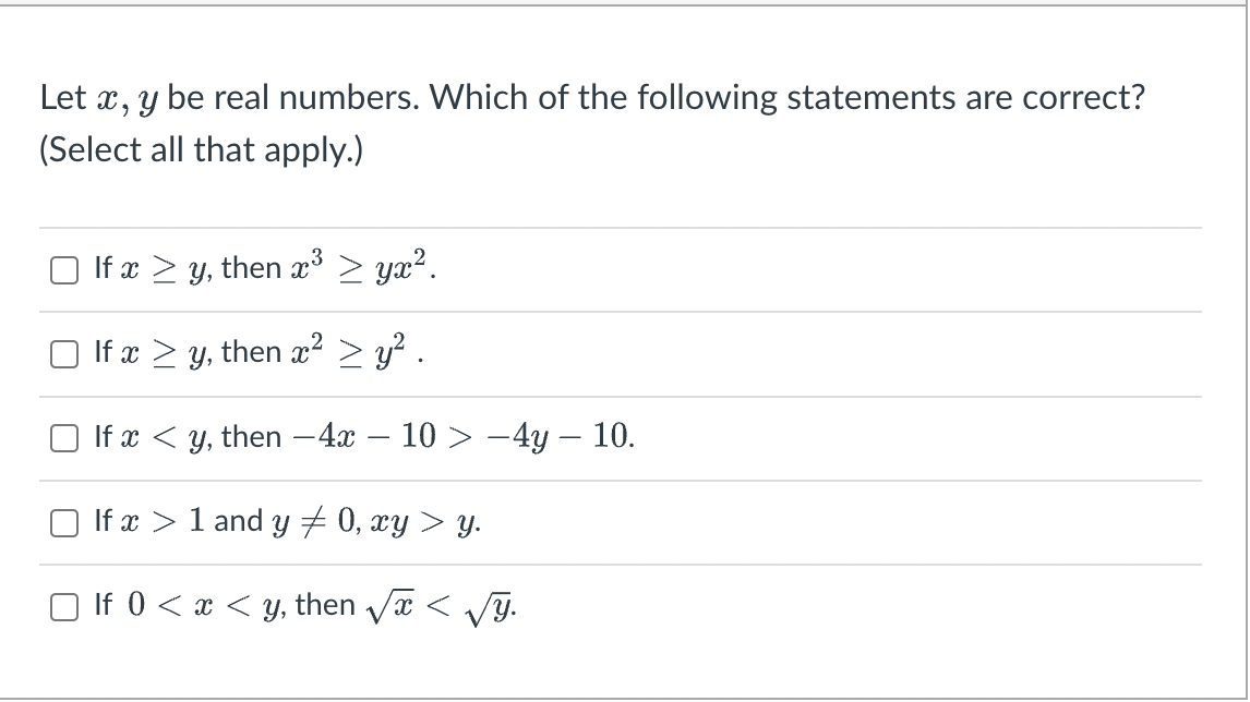 Solved Let x,y be real numbers. Which of the following | Chegg.com