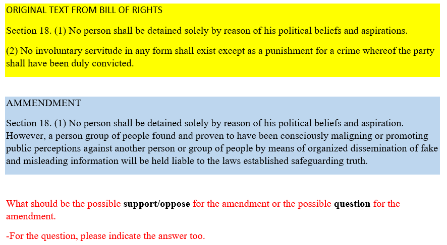 Solved ORIGINAL TEXT FROM BILL OF RIGHTS Section 18.(1) No | Chegg.com