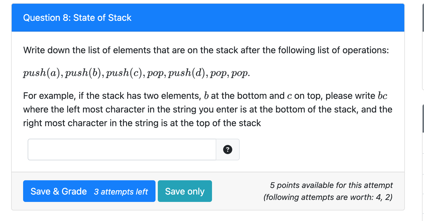 Solved Write down the list of elements that are on the stack | Chegg.com