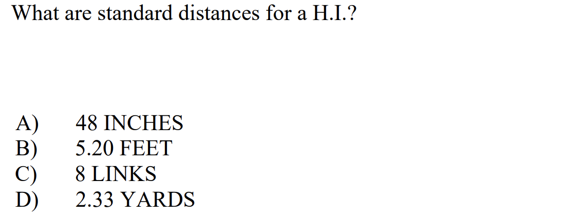 Solved What are standard distances for a H.I.? A) B) C) D) | Chegg.com