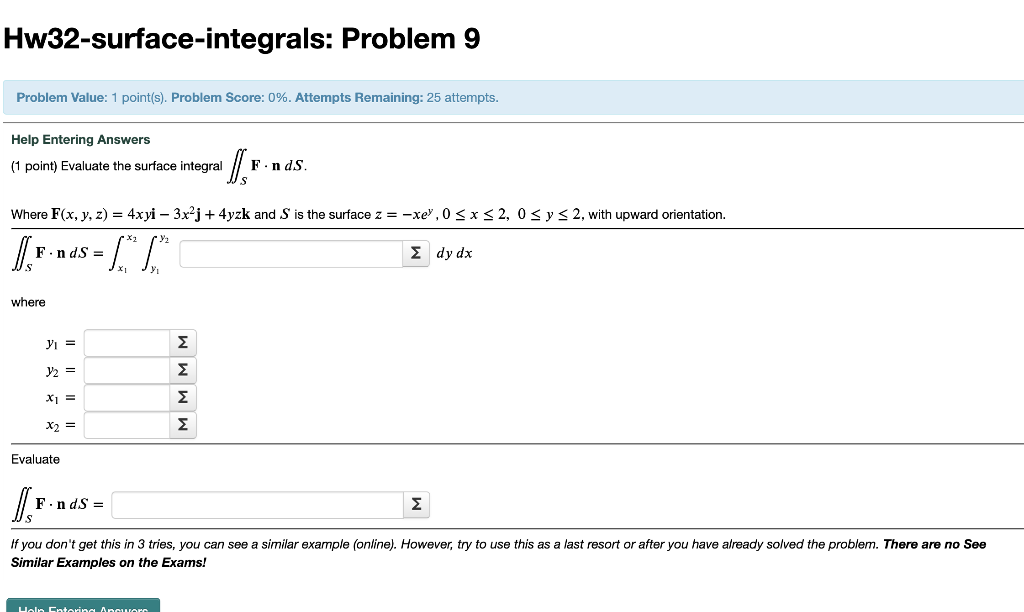 Solved Hw32-surface-integrals: Problem 9 Problem Value: 1 | Chegg.com