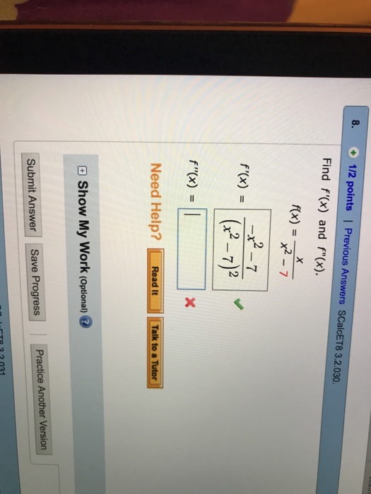 Solved 8. 1/2 points | Previous Answers SCalcET8 3.2.030 | Chegg.com