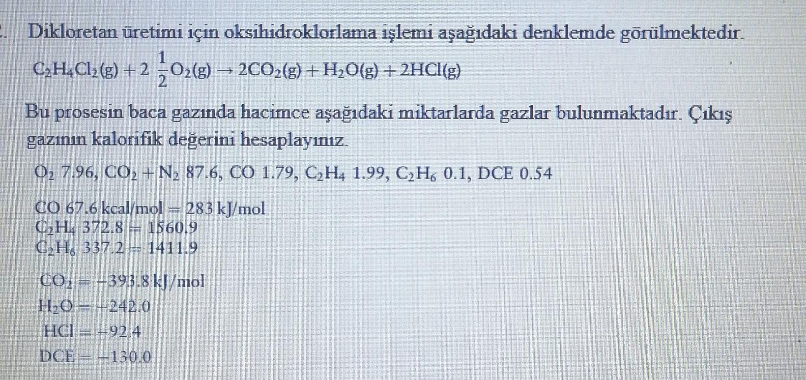 Solved The oxygen-hydrochlorination process for the | Chegg.com