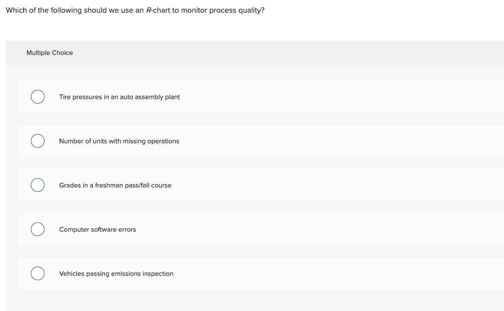 Solved Which of the following should we use an R-chart to | Chegg.com