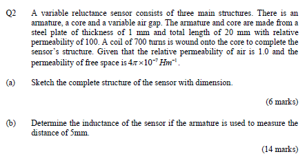 Solved Q2 A variable reluctance sensor consists of three | Chegg.com