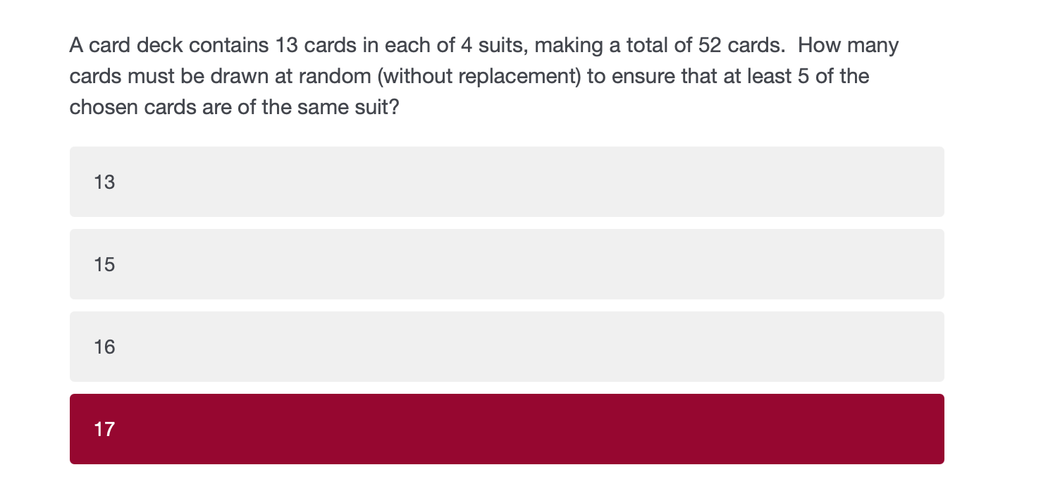 Solved A card deck contains 13 cards in each of 4 suits, | Chegg.com