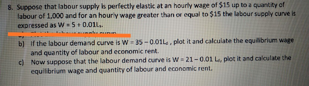 Solved 8. Suppose that labour supply is perfectly elastic at | Chegg.com