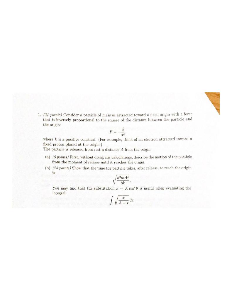 Solved 1. (34 points) Consider a particle of mass m | Chegg.com