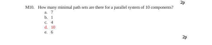 Solved 2p M10. How many minimal path sets are there for a | Chegg.com